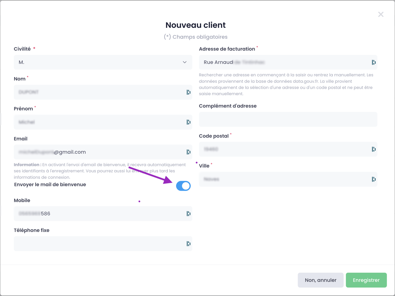 Créer un client particulier.