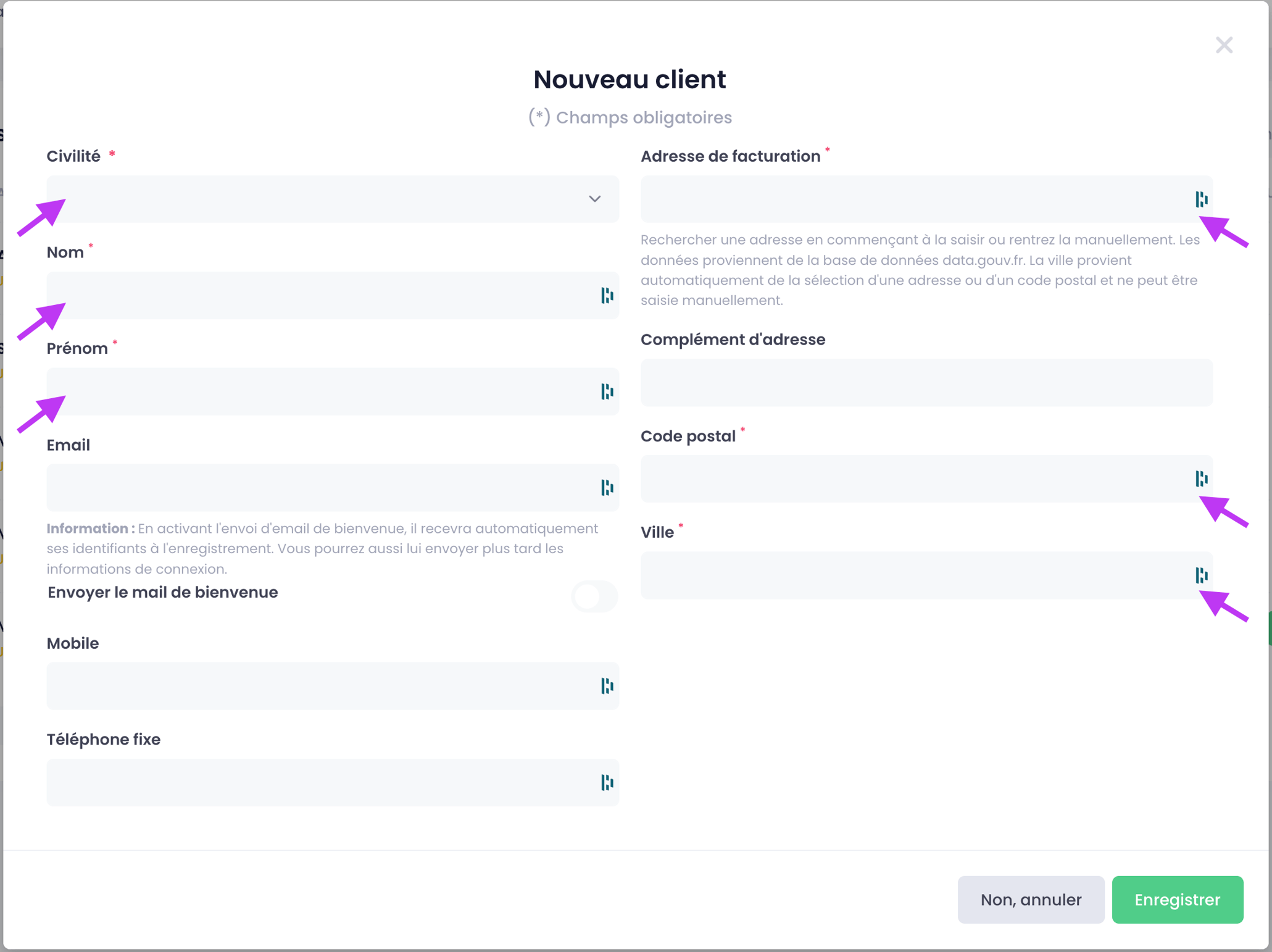 Créer un client particulier.