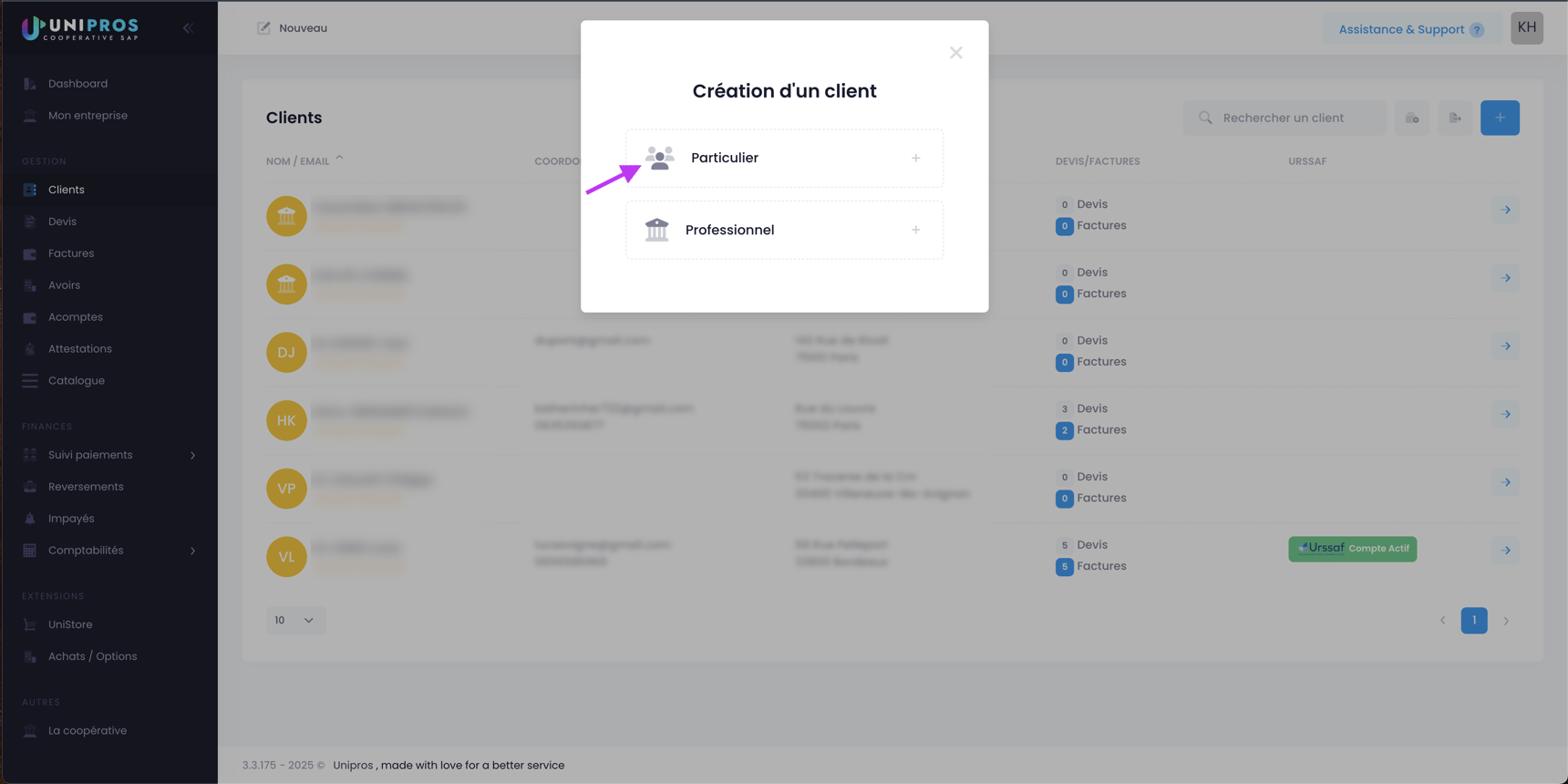 Créer un client particulier.